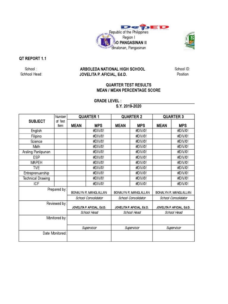 Quarter Test Result With Formula | PDF
