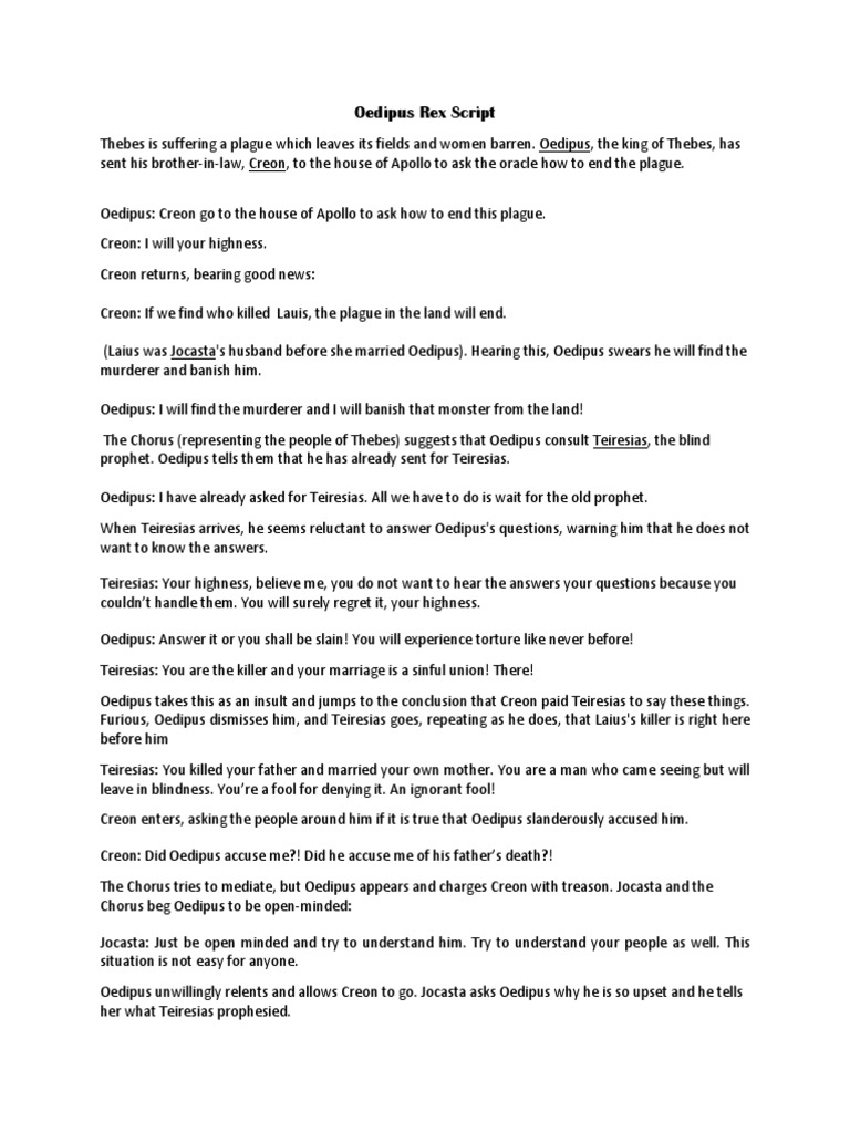 Oedipus Rex Script | PDF | Oedipus | Theban Mythology