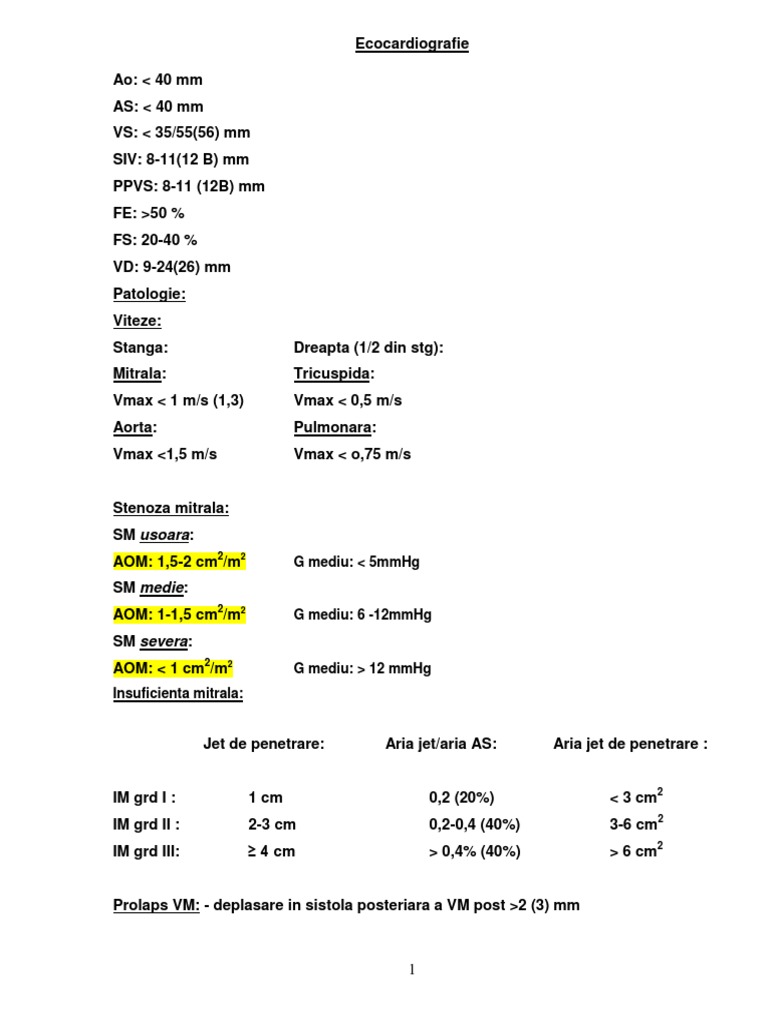 Ecocardiografie Valori Normale | PDF