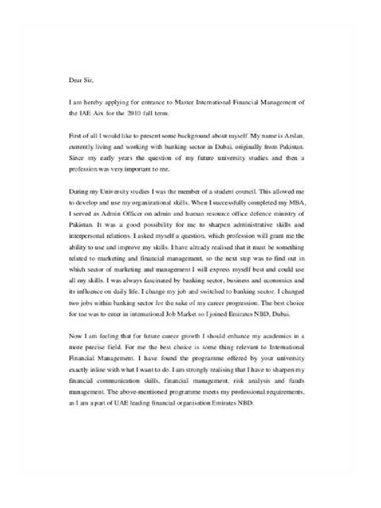 Motivation Letter For MBA Scholarship Sample | PDF