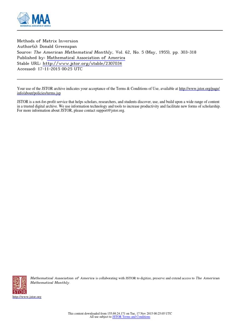 Methods of Matrix Inversion | PDF | Matrix (Mathematics) | Matrix Theory
