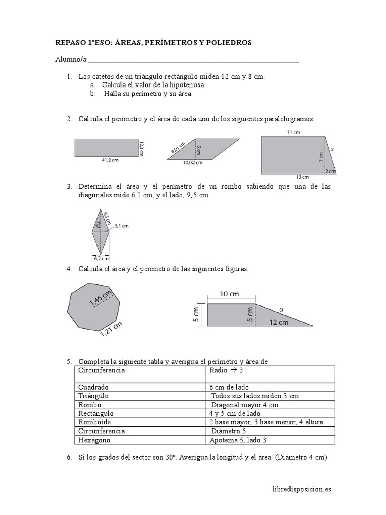 Areas, Perimetros, Pitagoras | PDF | Triángulo | Politopos