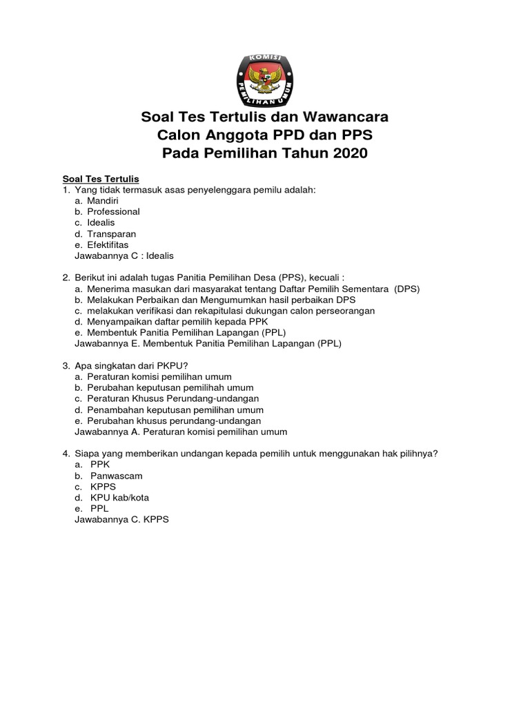 Soal Tes Ppd Dan Pps Pemilihan 2020 Pdf Karier Perkembangan