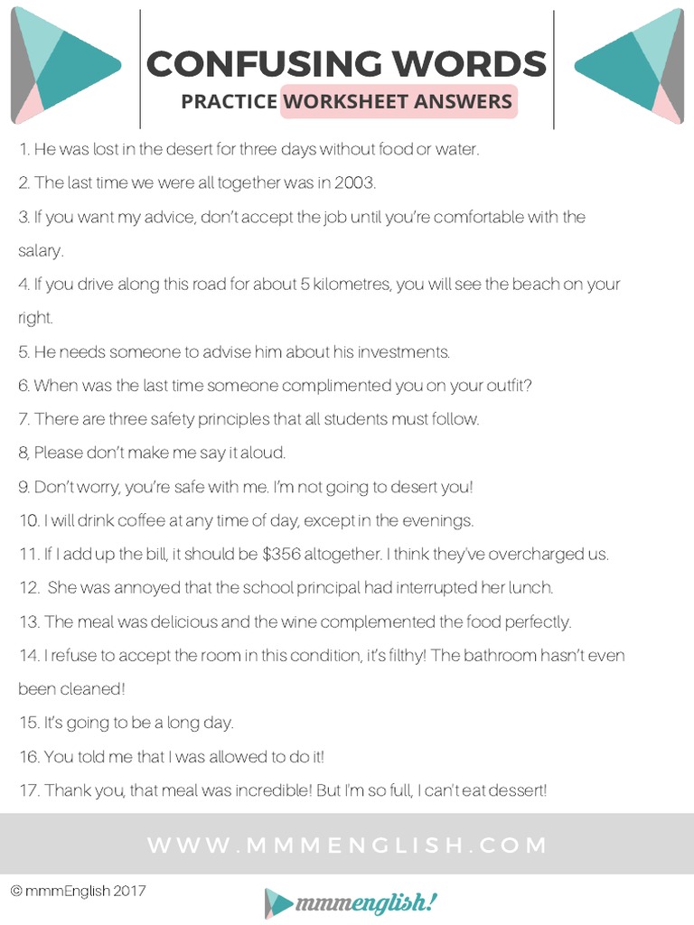 Worksheet Confusing Words Answers | PDF