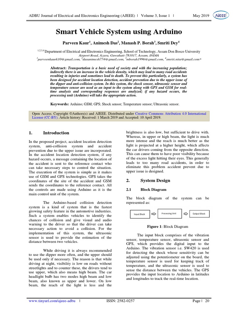 Smart Vehicle System Using Arduino f164bdfb | PDF | Headlamp | Sensor