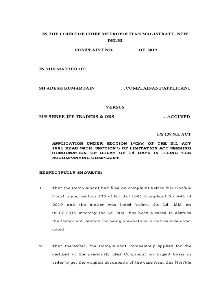 Condonation of Delay 138 | PDF | Affidavit | Complaint Condonation of Delay 138 | PDF | Affidavit | Complaint