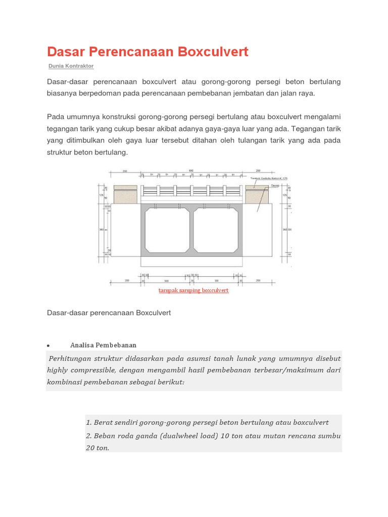 Dasar Perencanaan Boxculvert | PDF
