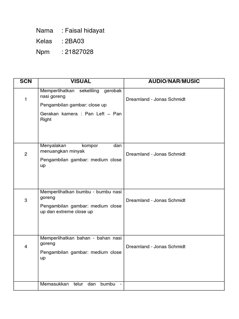 Contoh B-Roll untuk Nasi Goreng | PDF