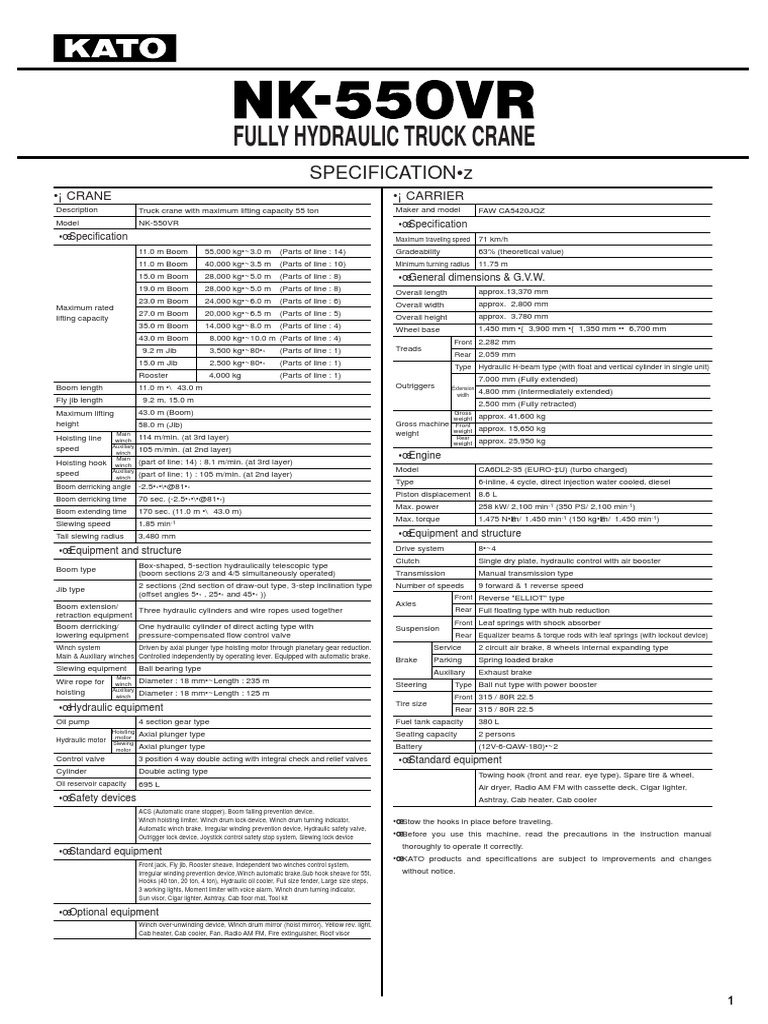 Kato PDF | PDF | Crane (Machine) | Transmission (Mechanics)