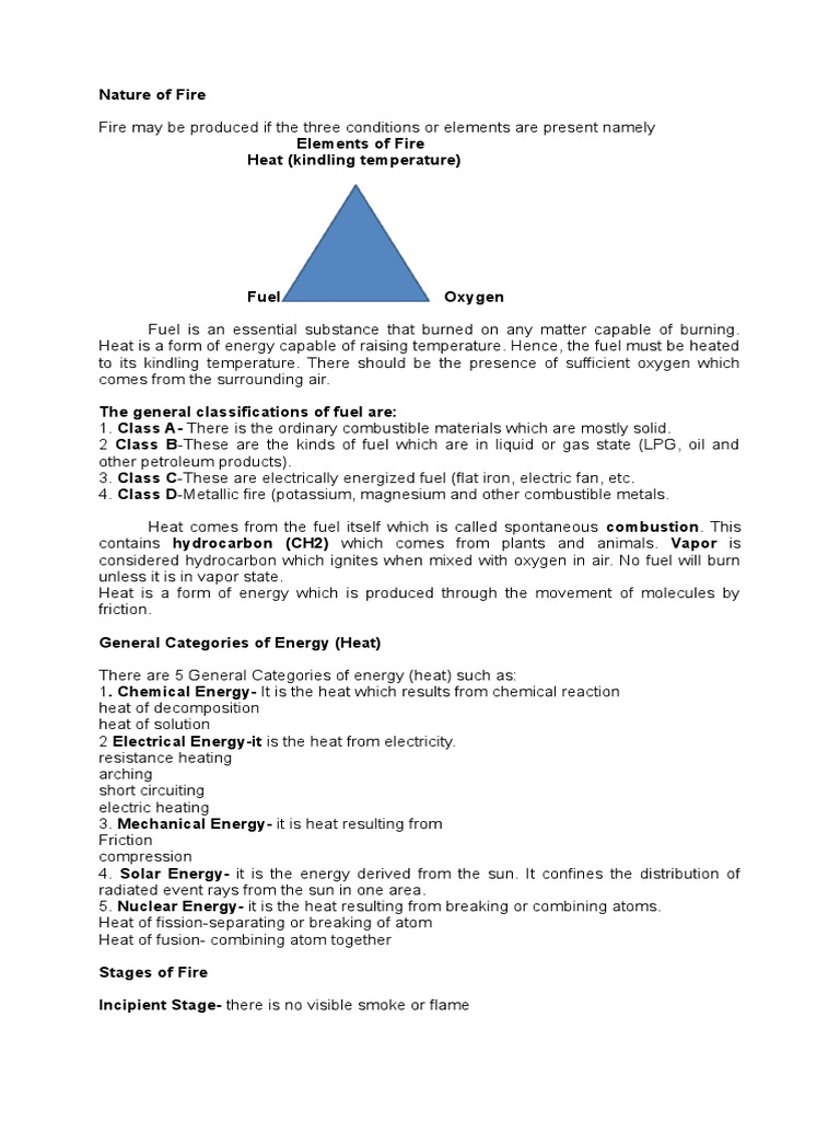 The three elements of fire: heat, fuel and oxygen | PDF | Fires | Fuels