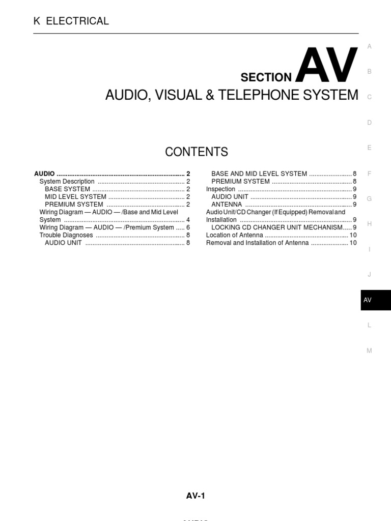 Audio, Visual & Telephone System: Section | PDF | Amplifier | Ignition ...