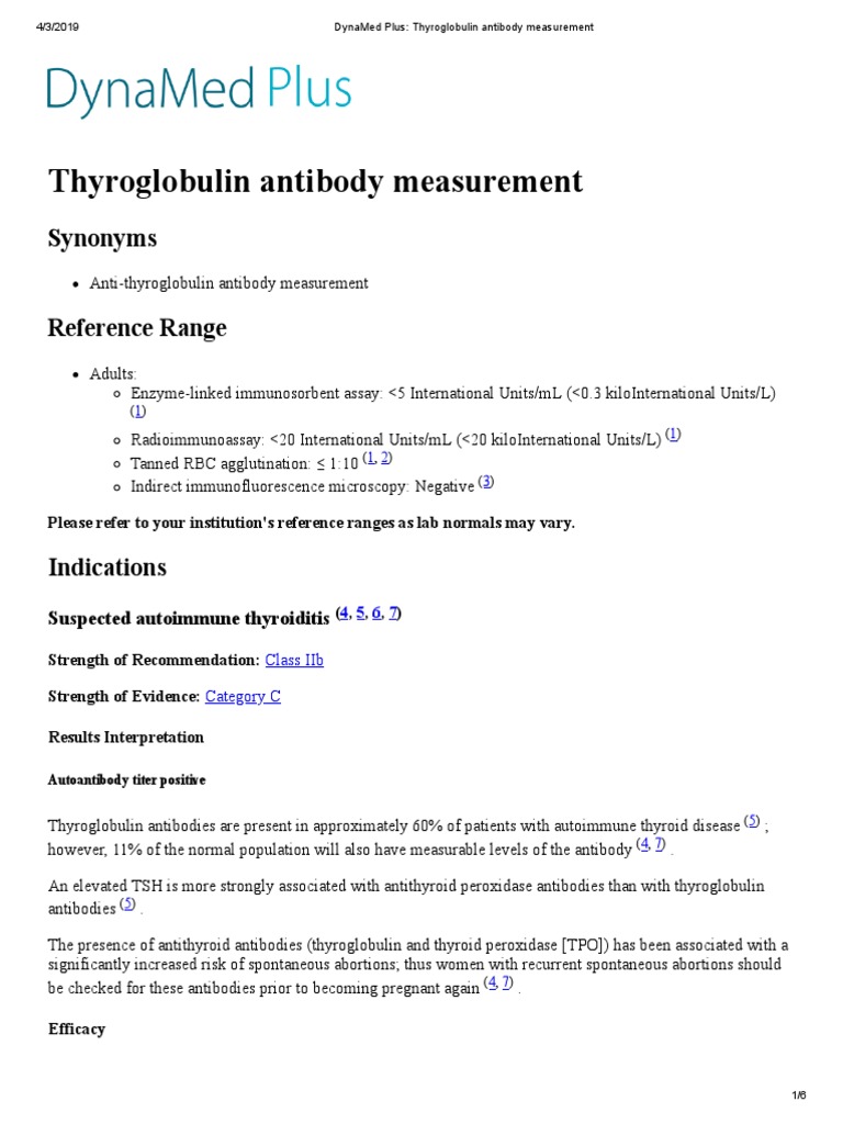 DynaMed Plus - Thyroglobulin Antibody Measurement | PDF | Thyroid ...