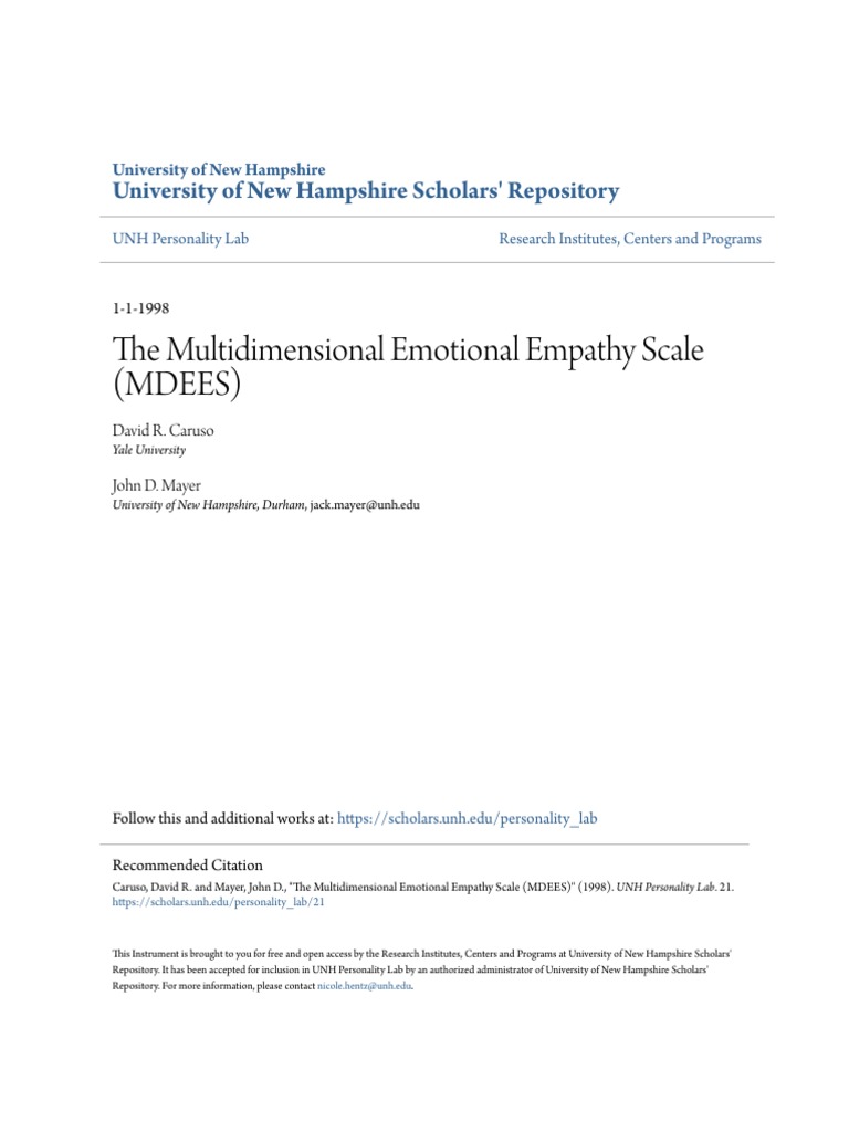 Multidimensional Emotional Empathy Scale | PDF | Subjective Experience ...