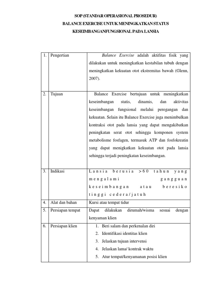 SOP Balance Exercise | PDF