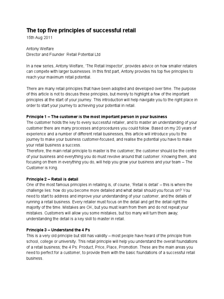 Five Principles for Retail Success | PDF | Retail | E Commerce