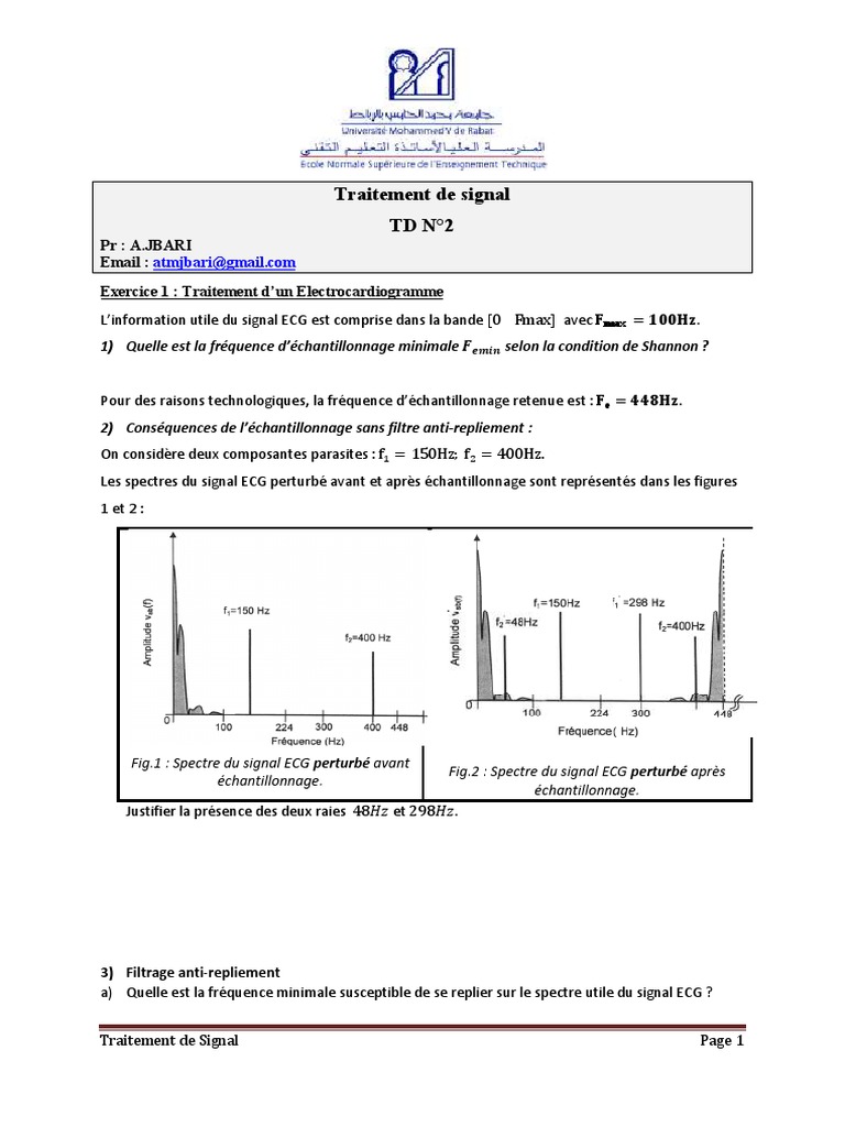 Traitement du Signal ECG et Filtrage | PDF | Filtre (électronique ...