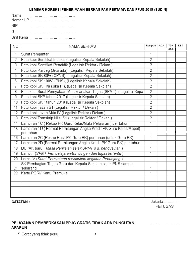 Lembar Koreksi Berkas PAK 2019 PPJG | PDF