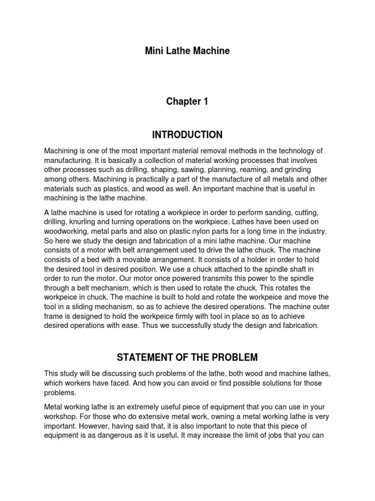 Mini Lathe Machine - Thesis | PDF | Machining | Industrial Processes