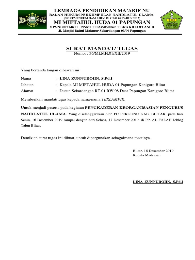 Surat MANDAT TUGAS | PDF