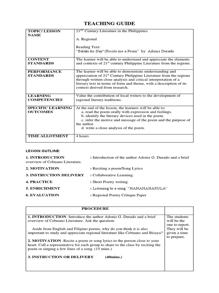 Cebuano Literature Topic | PDF | Poetry | Reading Comprehension
