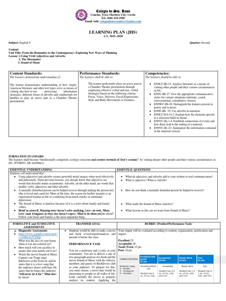 Grade 9 New Learning Plan (AutoRecovered) | PDF | Adverb | Adjective
