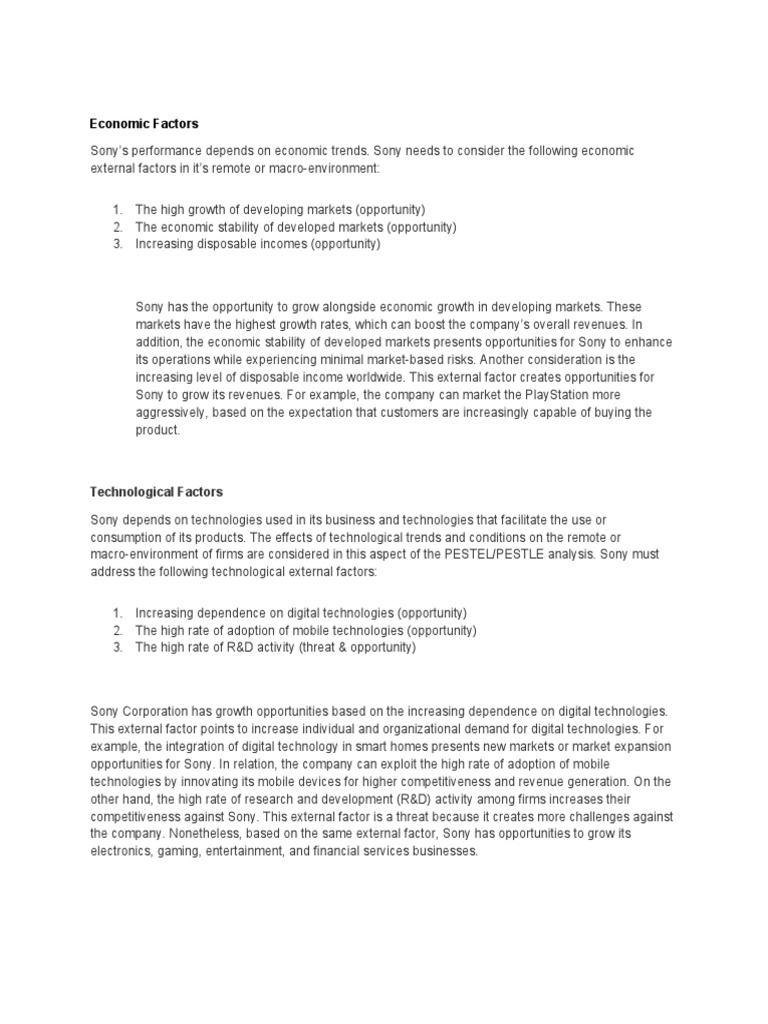 Sony's Economic & Tech Factors | PDF | Sony | Research And Development