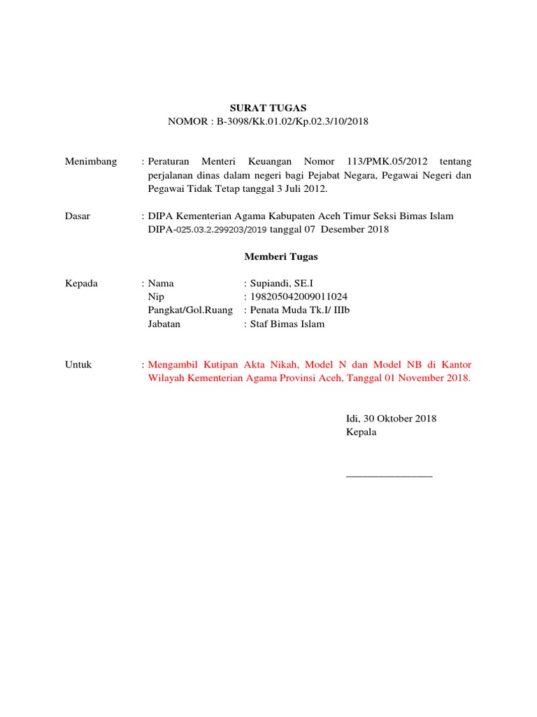 Contoh Surat Tugas | PDF