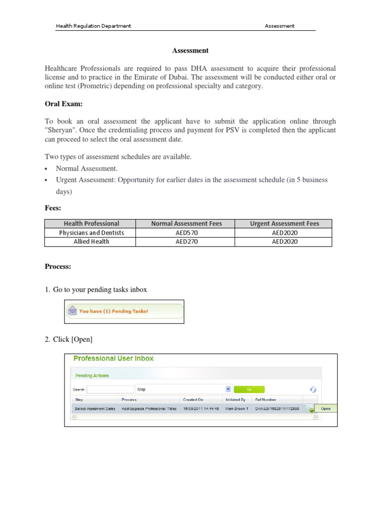 DHA Assessment Requirements | PDF | Health Care | Health Professional
