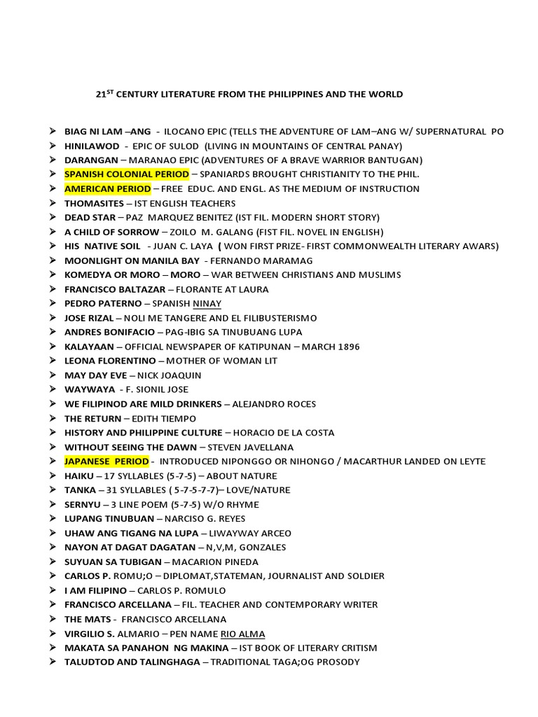 21ST Century Lit. Handout | PDF | Philippines 21ST Century Lit. Handout | PDF | Philippines