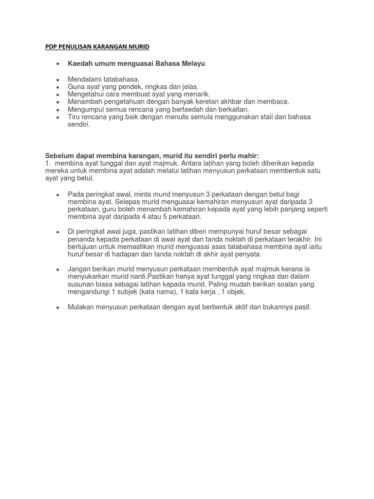 PDP Penulisan Karangan Murid | PDF | Seni & Disiplin Bahasa | Kajian ...