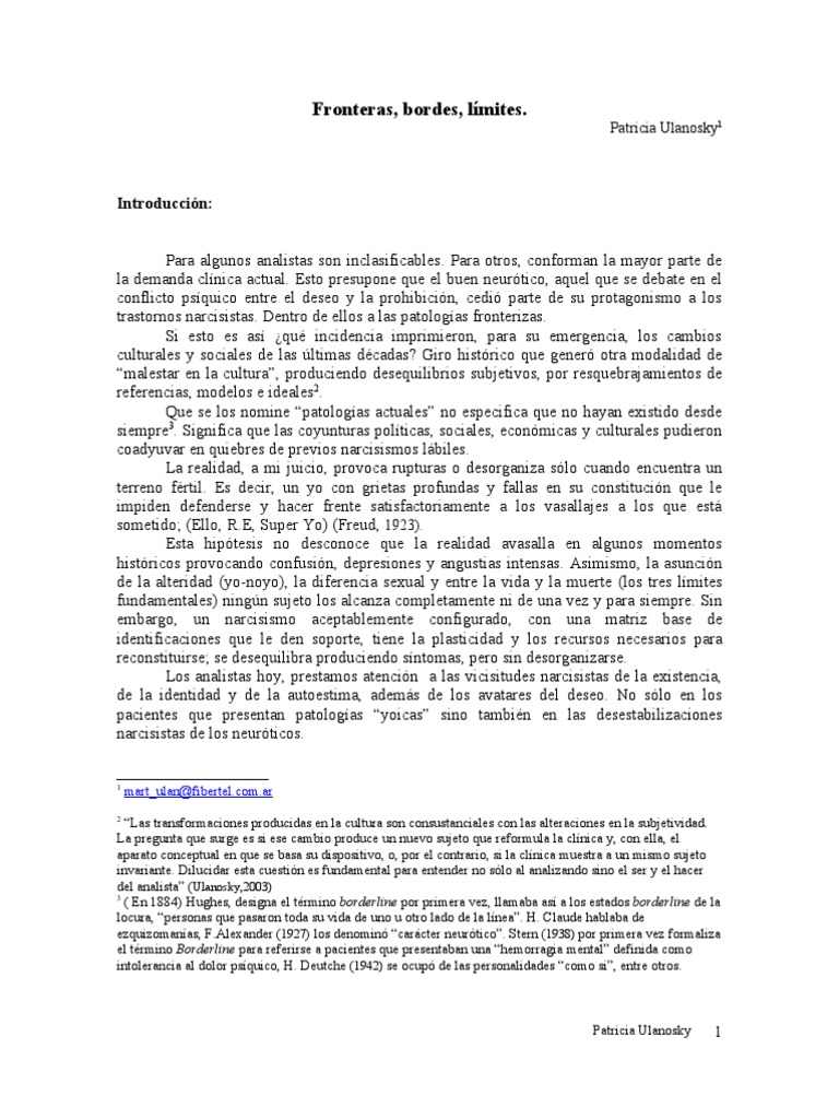 Pacientes Borderline Ulanosky | PDF | Neurosis | Trastorno límite de la ...