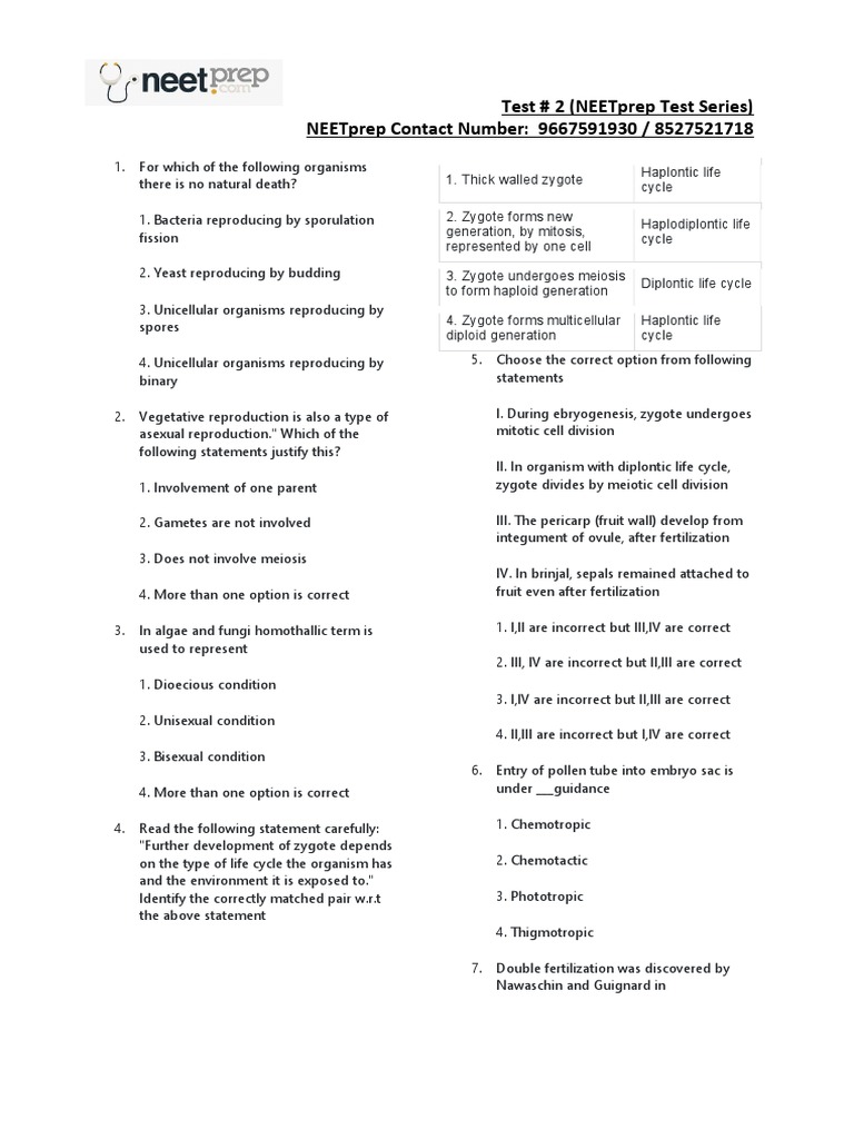 Test 2 (NEETprep 2020 Test Series) | Download Free PDF | Menstrual ...