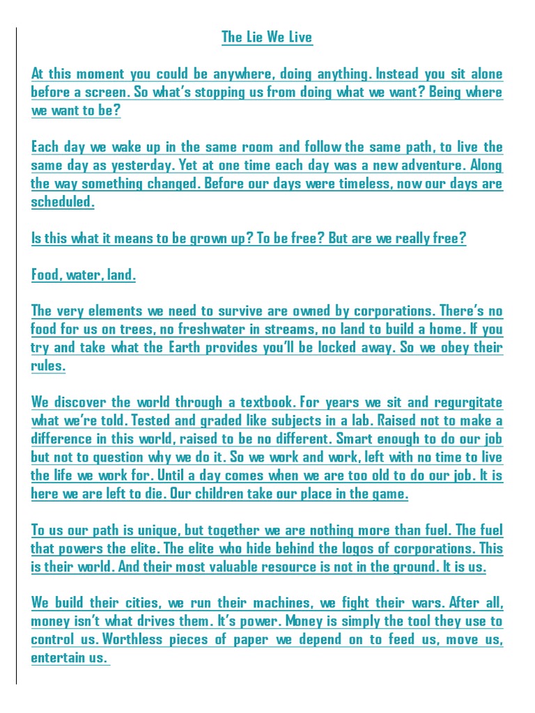 The Lie We Live in | PDF | Nature
