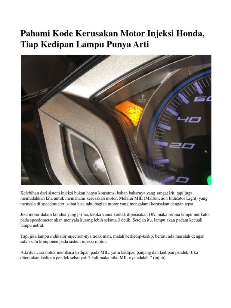 Pahami Kode Kerusakan Motor Injeksi Honda | PDF