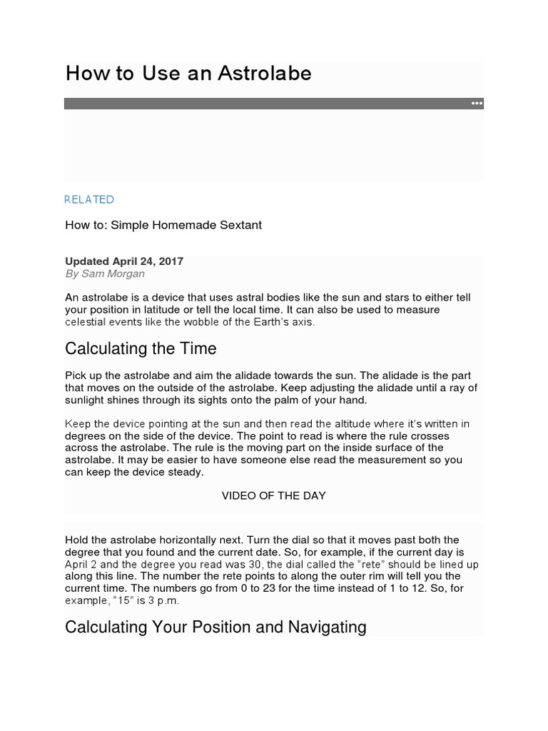 How to Use an Astrolabe for Navigation | PDF | Longitude | Latitude
