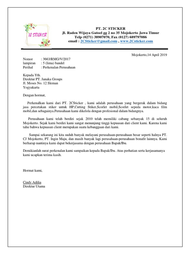 Contoh Surat Perkenalan Perusahaan | PDF