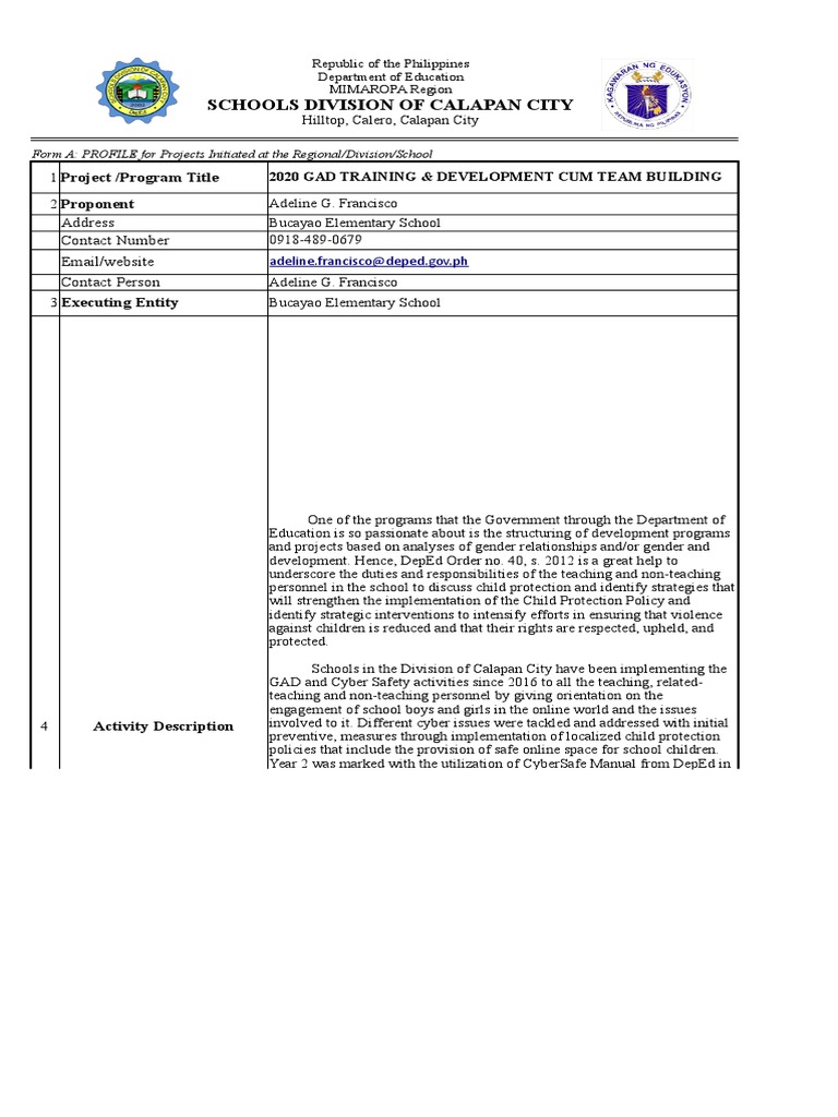 GAD Cyber Safety Training Proposal | PDF | Gender | Gender Studies
