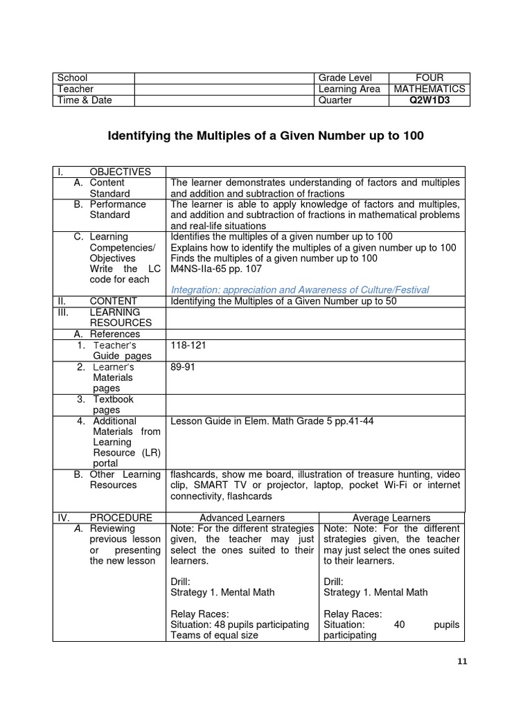 3 Identifying-The-Multiples-Of-A-Given-Number-Up-To-100-1 | PDF ...