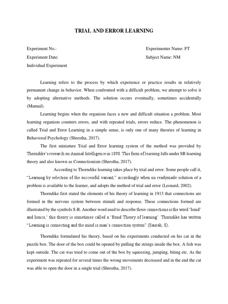 Trial and Error Learning | PDF | Recall (Memory) | Motivation