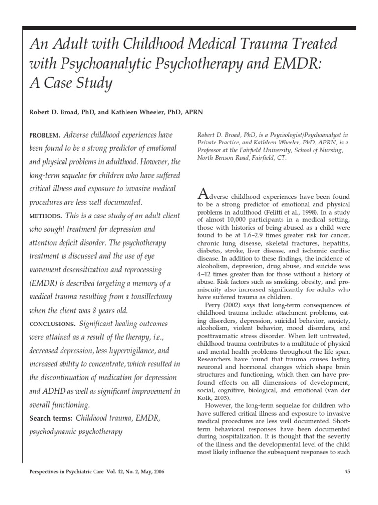 An Adult With Childhood Medical Trauma Treated With Psychoanalytic ...