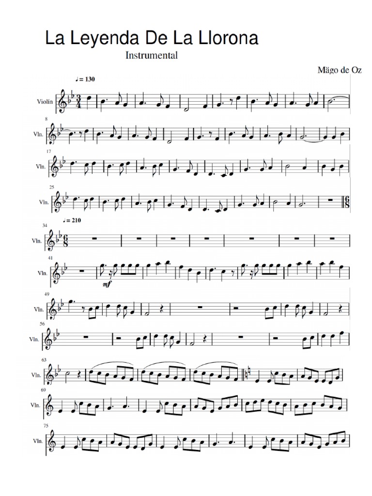 La Leyenda de La Llorona Violin 1 | PDF