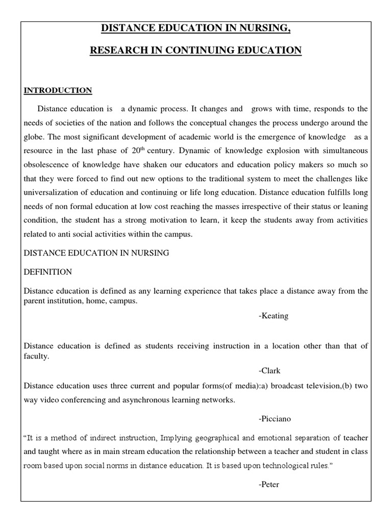 Distance Education in Nursing Overview | PDF | Distance Education | Nursing