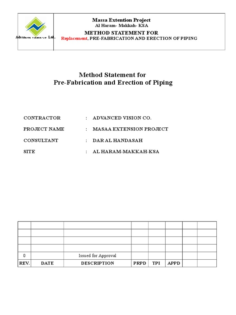 Method Statement For Prefabrication and Erection Piping | PDF | Pipe ...