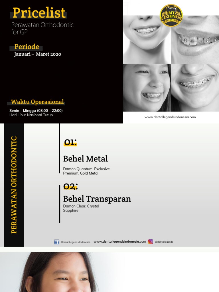 Pricelist Perawatan Behel - Dental Legends Indonesia | PDF