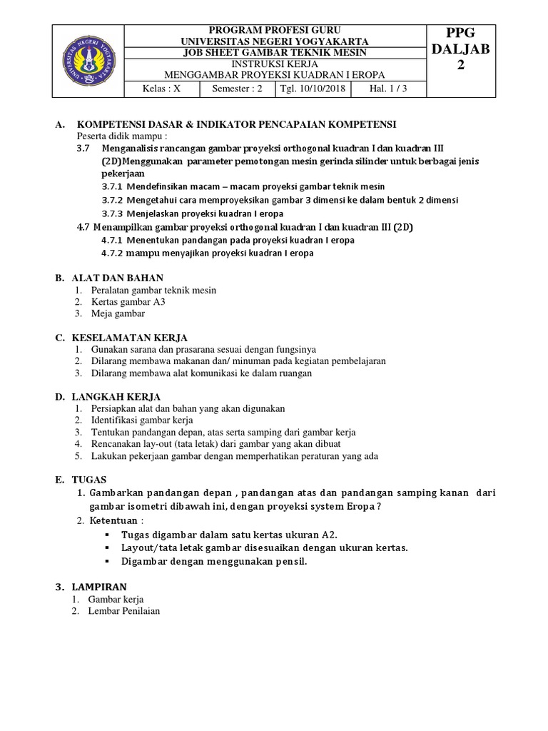 Jobsheet Menggambar Proyeksi Mesin | PDF | Teknologi & Rekayasa
