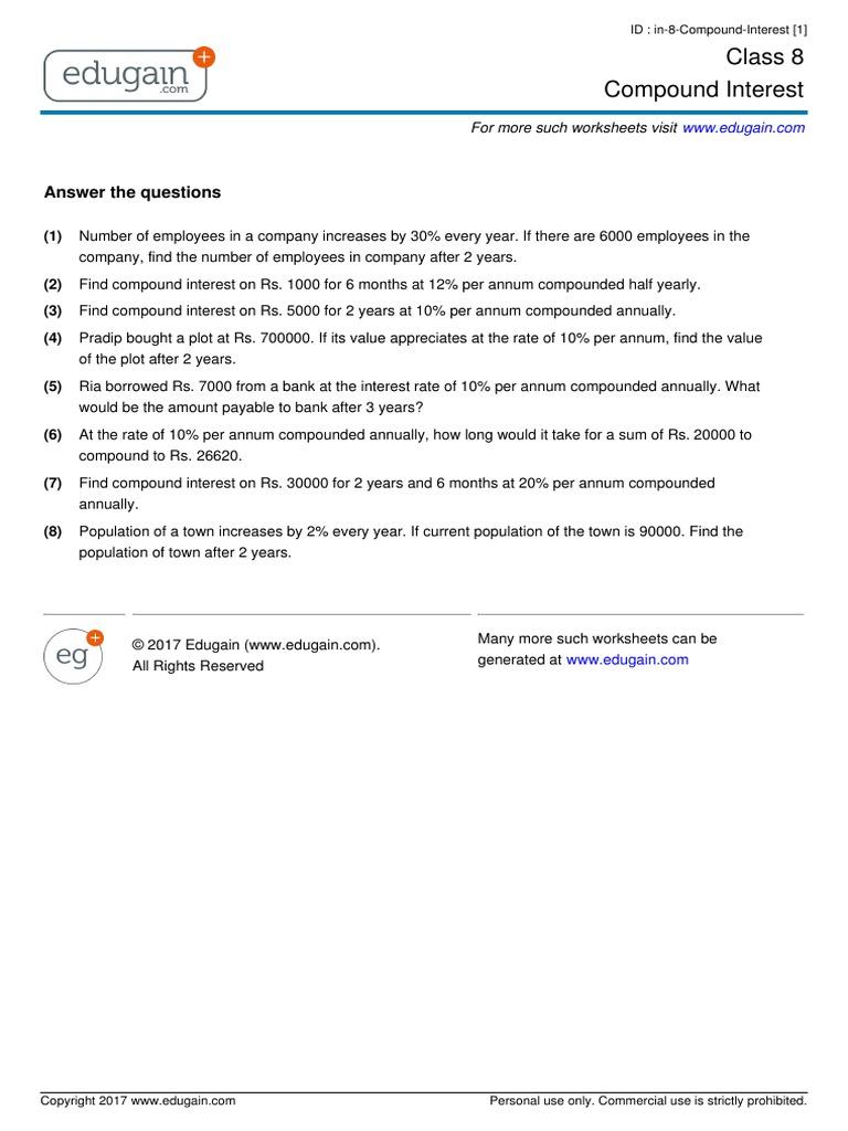 Grade 8 Compound Interest in PDF | PDF | Compound Interest | Interest