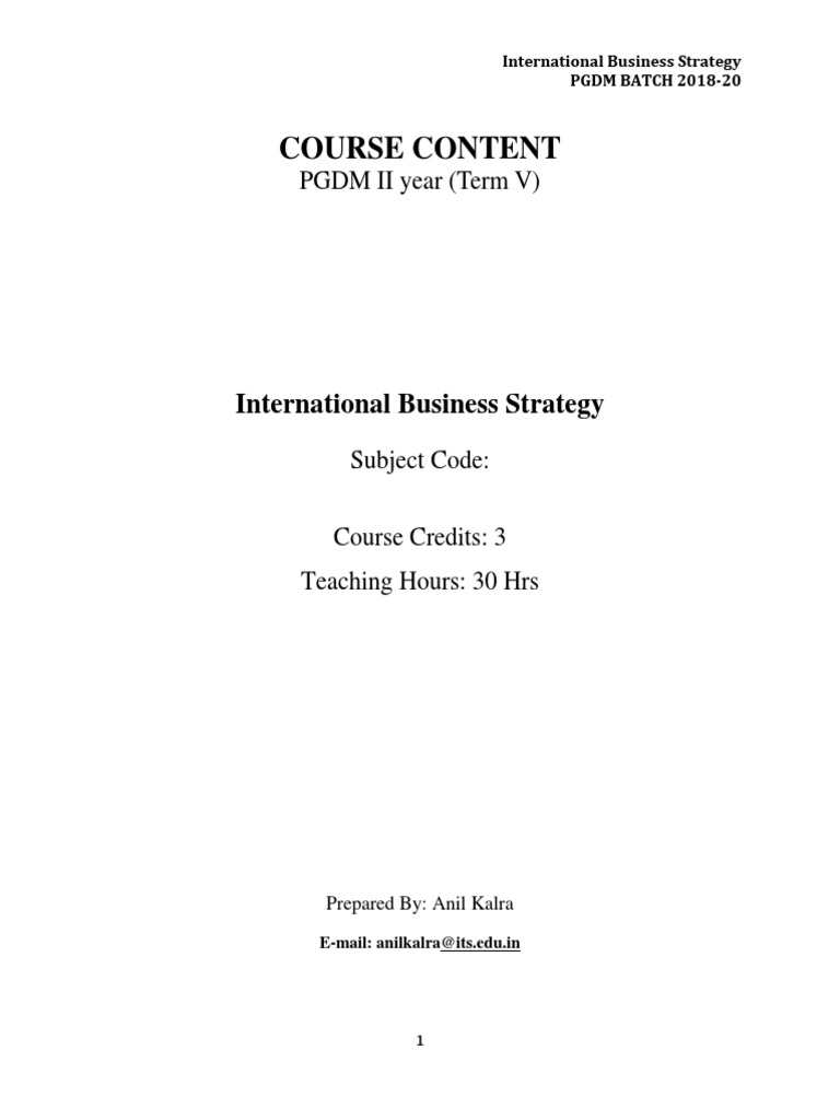PGDM International Strategy Course | PDF | International Business ...