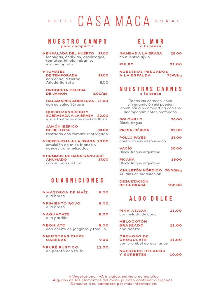 Casa Maca Menu | PDF | ensalada | Cocinando