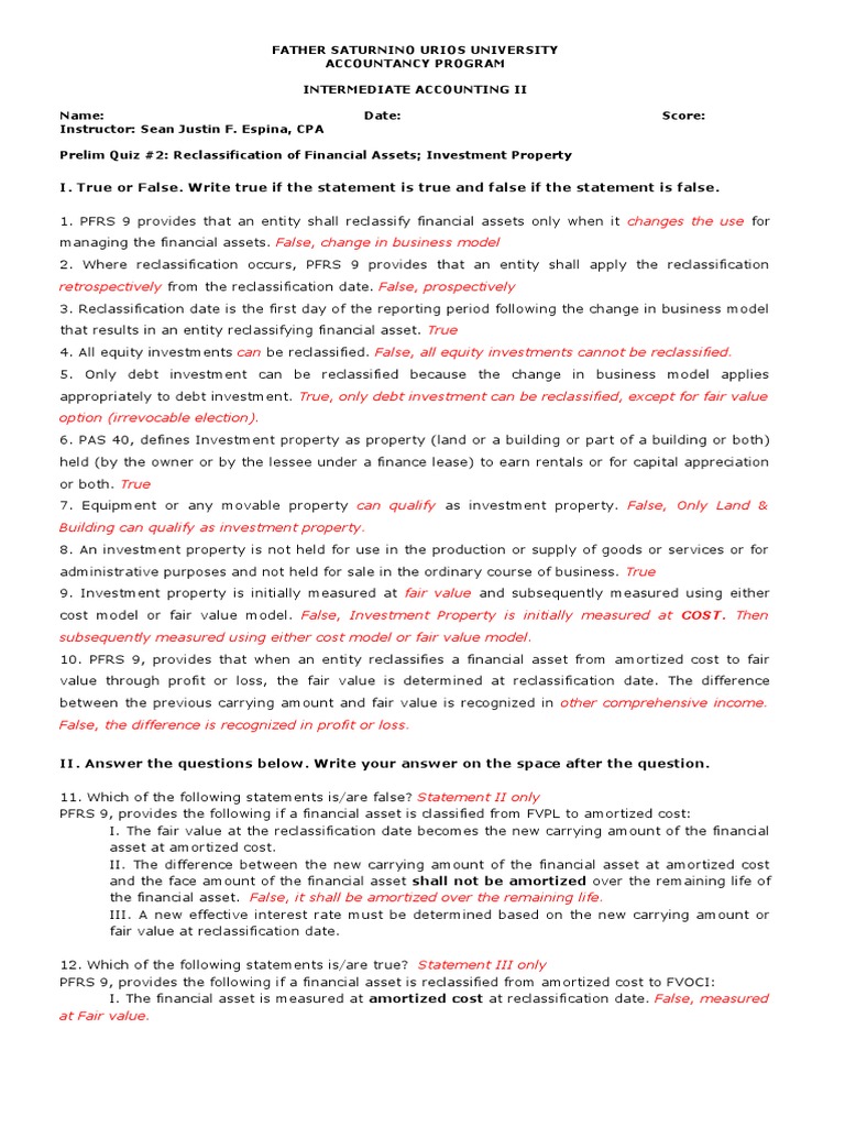 Reclassification of Financial Assets and Investment Property | PDF