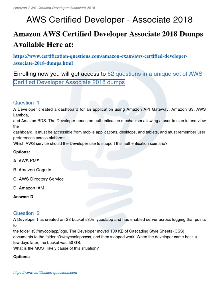 Aws Certified Developer Associate 2018 PDF | PDF | Amazon Web Services ...